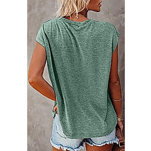 MEROKEETY Women's Casual Cap Sleeve T Shirts Basic Summer Tops Loose Solid Color Blouse Green