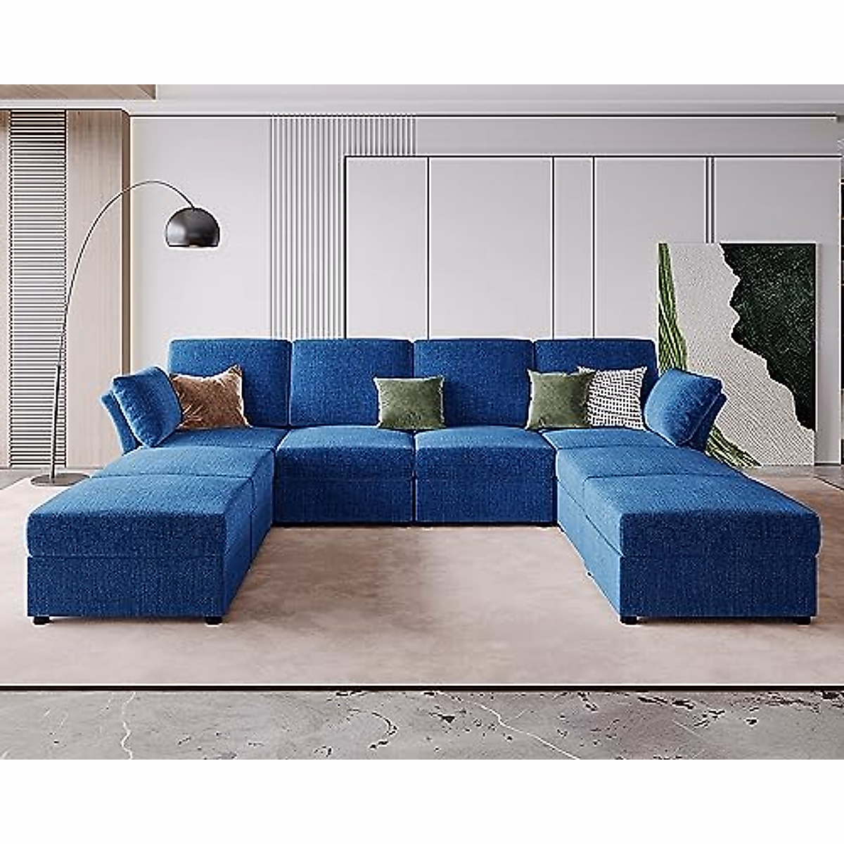 Amerlife Sectional Sofa, Convertible Sofa- Modular Sectional Sofa, 8 Seats U Shaped sectional with Ottomans, Reversible Sofa Couch for Living Room, Blue Linen