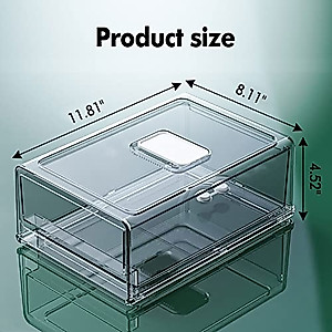 elabo Stackable Refrigerator Organizer Drawers with Removable Drain Tray, Fridge Organizer Bins, Pull Out Food Storage Container Bins with Drawer for Freezer and Kitchen, BPA-Free, Clear