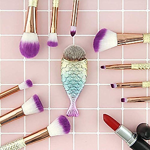Mermaid Makeup Brushes, 11pcs Professional Blending Blush Concealer Synthetic Fiber Bristles Brush Special Cosmetic Brushes Kits for Women(purple)