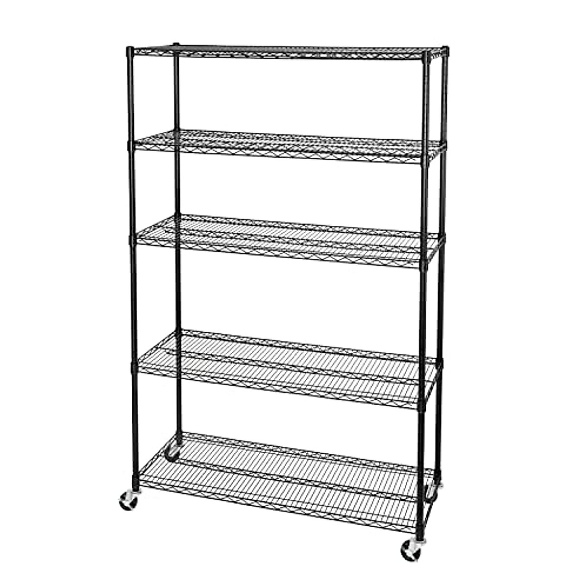 Seville Classics UltraDurable Heavy Duty NSF Solid Steel Wire Rack Storage Unit, Organizer for Garage, Warehouse, Office, Restaurant, Classroom, Kitchen, Black, 5-Tier Shelving, 48" W x 18" D