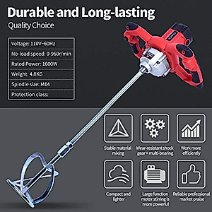 Concrete Mixer Machine, 1600W Cement Mixer Mixing Drill Tool for Concrete Cement Panit Mortar Drywall Mud Grout Thinset, Electric Hand Paint Paddle Mixers, Adjustable 6 Speeds