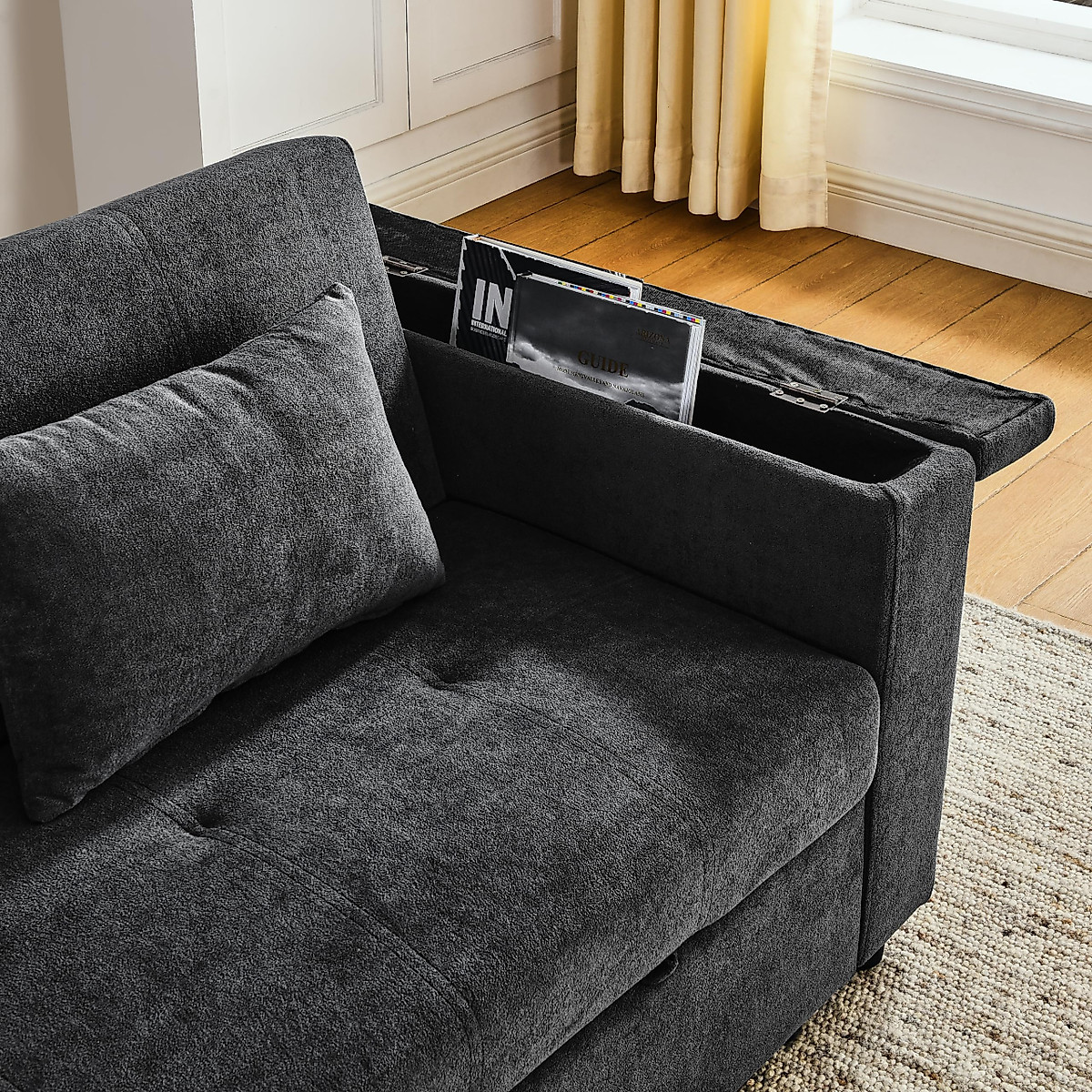 ERYE 4 in 1 Multifunctional Convertible Loveseat Sleeper Sofa Bed,Soft Chenille Tufted Love Seats Sofabed W/Pull Out Sleep Couch,Armrests Storage,Cupholders,USB Ports,Pillows and Side Pockets