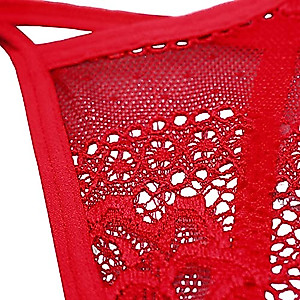 Underwear Women G String Thongs for Women Low Waist Cutout Lace Coolblend G-String Panties Breathable Transparent Criss Cross Strap Panty Cotton Underwear for Women Red