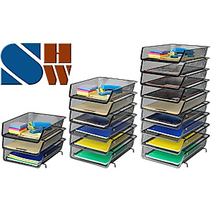 3 Pack - Stackable Desk File Document Letter Tray Organizer, Black