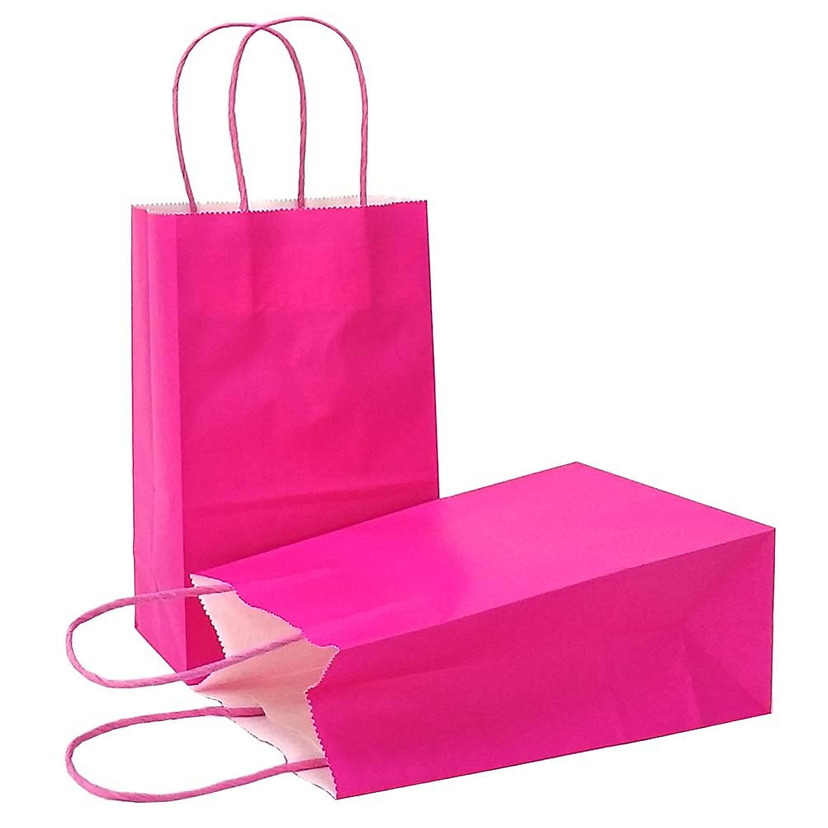 AZOWA Gift Bags Mini Kraft Paper Bags With Handles(Hot Pink, 25 Pcs)