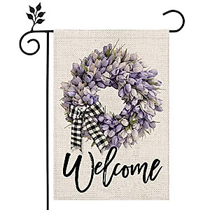 CROWNED BEAUTY Spring Floral Tulips Lily Welcome Garden Flag 12×18 Inch Small Vertical Double Sided Seasonal Outside Décor for Yard Farmhouse CF085-12