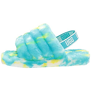 UGG Girls K Fluff Yeah Slide Marble Slipper, Oasis Blue/Sulphur, 6 Big Kid