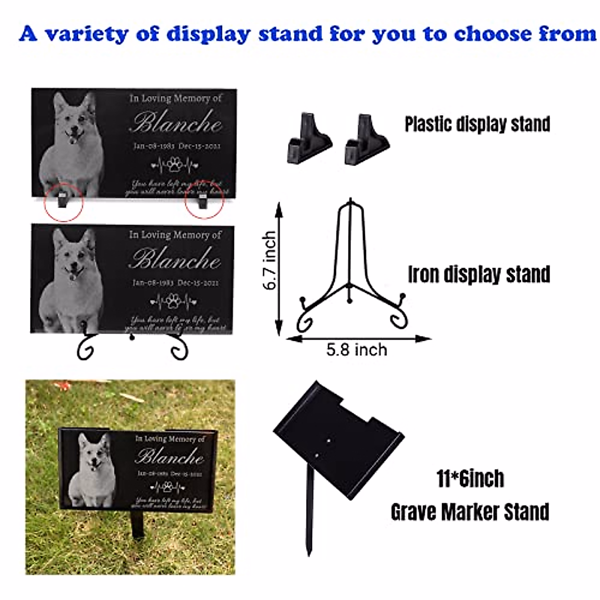 GYGYL Pet Memorial Stones, Black Granite Memorial Garden Stone Engraved with Pet's Photo, Customized Grave Marker, Gifts for Someone Who Lost a Loved One, or Pet, Dog, Cat (11X6 inches)