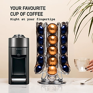 Peak Coffee Pod Holder for 30+ Nespresso Vertuo Vertuoline Pods- Extra Storage Available Inside Carousel – Capsules Storage Organiser 360° Rotating Rack Stand for Nespresso – Non Slip & Anti Scratch