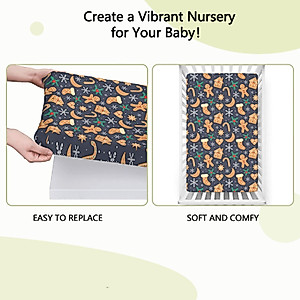 Christmas Fitted Crib Sheet,Gingerbread Man Snowflake Print Pattern,Portable Mini Crib Sheets Soft and Breathable Bed Sheets - Great for Boy or Girl Room or Nursery,24“ x38“,Black Brown