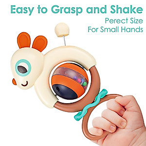 iPlay, iLearn Baby Rattle Toys 6-12 Month, Babies High Chair Suction Animal Rattles, Infant Crib Carseat Activity Tummy Play Time Sensory Toy, Newborn Gifts 6 7 8 9 10 12 18 Month Old Toddler Boy Girl