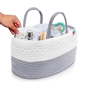 Babynma Rope Diaper Caddy - Storage for Baby and Toddler Items - Portable Cotton Organizer Easily Holds Diapers, Wipes, Clothing - Useful for Nursery, Bedroom (Gray, Extra Large)
