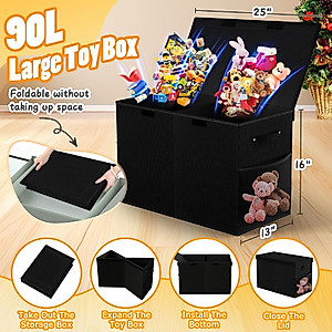 Large Toy Box, Collapsible Storage Bins with Lids, Toy Storage Organizer Toddler Bin Boxes for Kids Boys Girls, 25"x13"x16"Toy Chest Bin Box Baskets for Nursery, Living Room, Playroom, Bedroom, Black