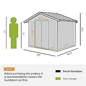 Outsunny 9' x 6' Metal Storage Shed, Garden Tool House with Floor Foundation, Double Sliding Doors, 4 Air Vents for Backyard, Patio, Lawn, Silver