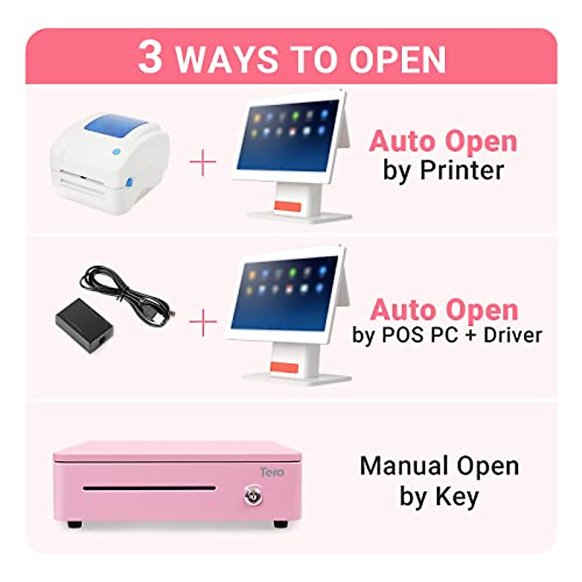 Tera 13" Auto Open Cash Register Drawer Heavy Duty with Micro Switch Fully Removable Insert Tray 5 Keys 4 Bill 6 Coin Media Slot 12V RJ12 Key-Lock (Round Corner) for POS System Small Business 330R