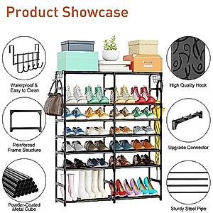 LOEFME 7 Tier Shoe Rack, Metal Shoe Rack Organizer, 24-28 Pairs Tall Shoe Stand, Quick Assembly, Stackable DIY Shoes Rack Space-Saving, Boot Rack Shoe Holder for Entryway, Closet, Garage, Bedroom