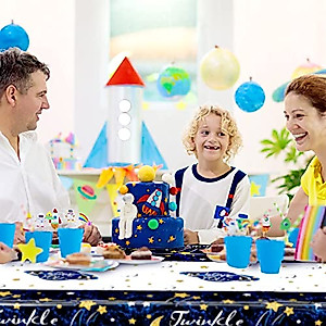 Juexica Twinkle Twinkle Little Star Decoration Tablecover for Baby Shower Boy Gender Reveal Party Supplies(2 Pack), Gold, Blue, White