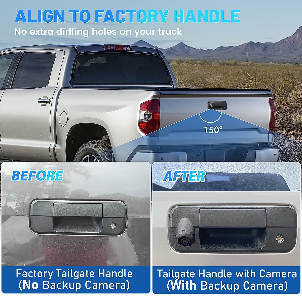 EWAY Tailgate Handle Backup Camera for Toyota Tundra 2007-2013 Reversing Camera Tailgate Liftgate Latch Handle with Rear View Camera Replacement Kit Replaces# 69090-0C051, 690900C051, 81214, TO1915119