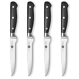 FOXEL Best Straight Edge Steak Knives Knife Set of 4, 8, or 12 Piece - Non Serrated Rust Resistant Japanese VG10 High Carbon Stainless Steel Blade, Full Tang Hand Wash w/Black Gift Box Streak Knifes