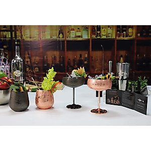 Sky Fish 14 oz Etching Martini Cocktail Glasse,Copper Plated Stainless Steel,Set Of 2 With 2 Cocktail Picks