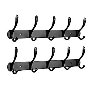 STZZ Wall Mounted Coat Rack, 2 Pack Stainless Steel Heavy Coat Hooks for Hanging Coats, Robes, Scarf, Towels, Keys, for Bathroom, Bedroom,Corridor,Entryway(Black)
