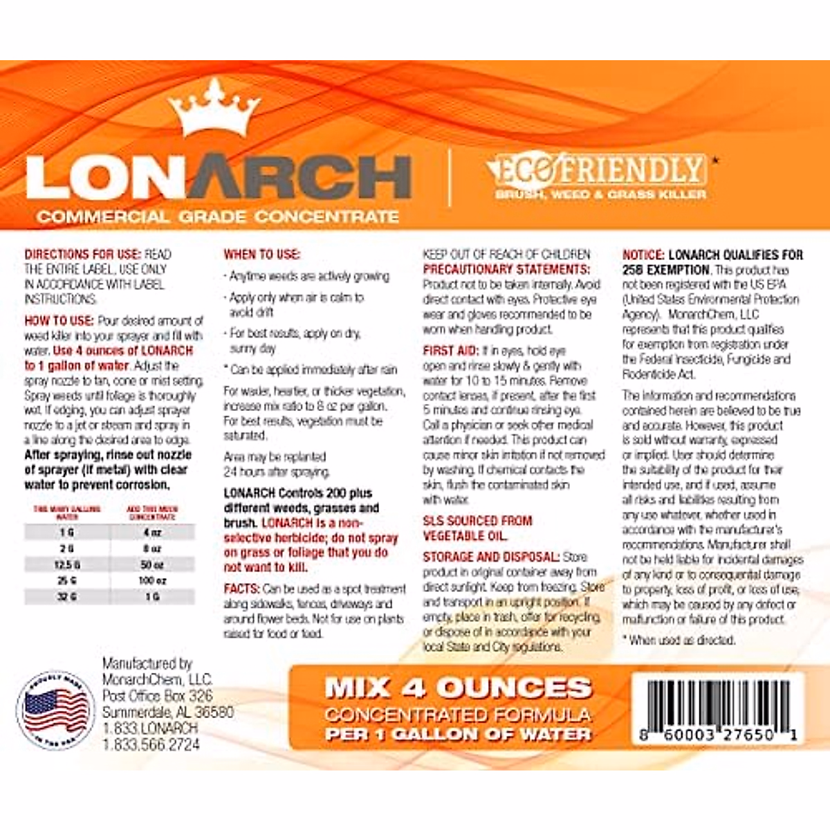 Lonarch Weed & Grass Killer (32 Ounce Concentrate) Eco-Friendly Solution - Safe for Pets, People, and Wildlife…