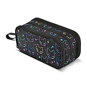 J JOYSAY Neon Cat Heads Pencil Case Large Big Capacity Pencil Bag for Girls Boys Markers Storage Lipstick Organizer for School Office Supplies