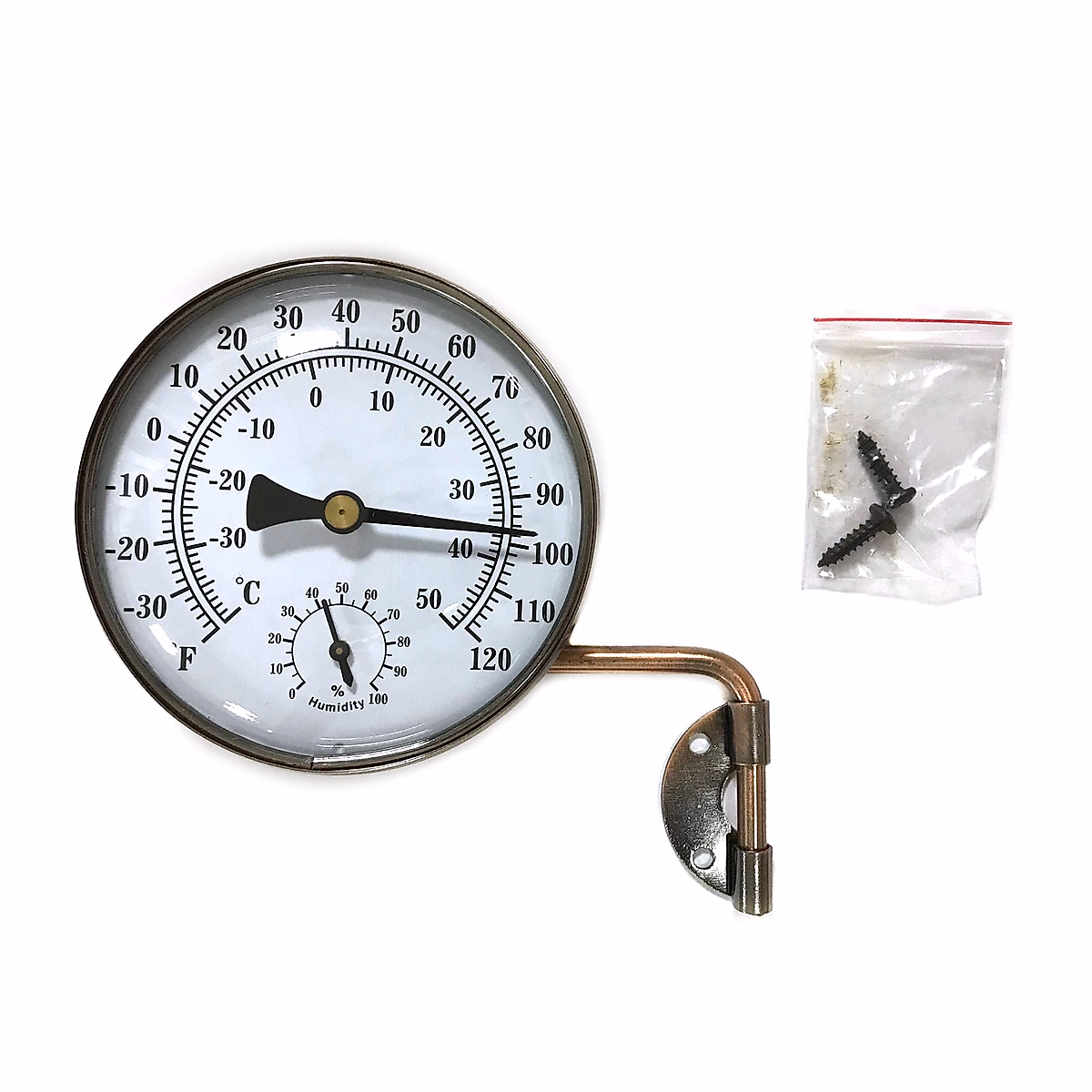 MEASURETOOL Brass Swivel Thermometer/Hygrometer, Weather thermometers Outdoor Thermometer/Analog Thermometer with Humidity (4inch)