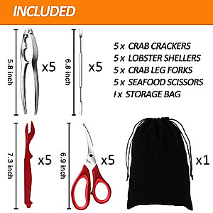 Seafood Crab Crackers and Tools, 21 Pcs Crab Leg Crackers Tools, Lobster Crackers and Picks Set, Crab Utensils Seafood Tools, Crab Forks Scissors Lobster Shellers, mobzio Nut Cracker Set for Crab Legs