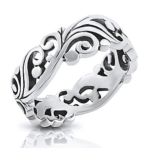 Sterling Silver Filigree Vine Leaf Leaves Band Ring - Size 6