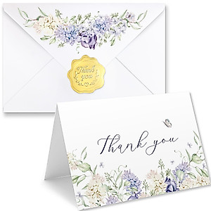 BYBOUS 25 Wedding Thank You Cards with Envelopes, Watercolor Floral Wildflower Butterfly Thank You Greeting Cards for Wedding Baby Shower Bridal Shower Birthday 4x6 Inch, bulk