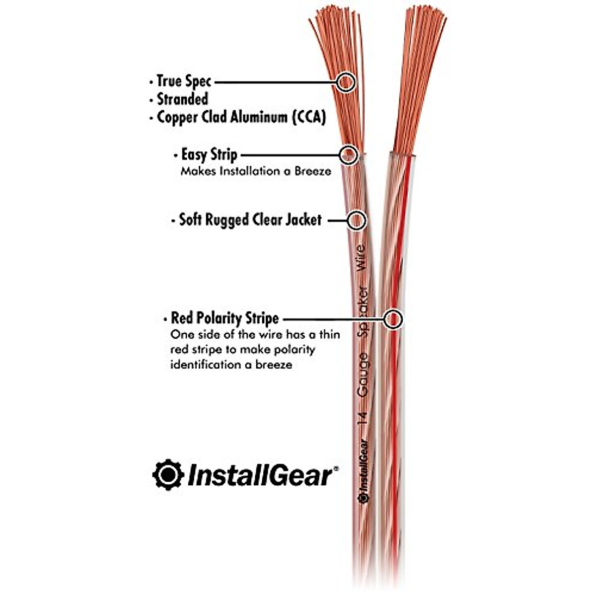 InstallGear 14 Gauge Wire AWG Speaker Wire (30ft - Clear) | Speaker Cable for Car Speakers Stereos, Home Theater Speakers, Surround Sound, Radio, Automotive Wire, Outdoor | Speaker Wire 14 Gauge