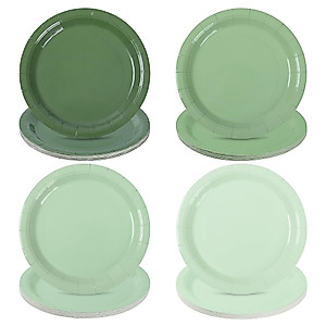 AimFun Sage Green Paper Plates Gradient Green Party Plates 7”Disposable Round Dessert Plates for Birthday Wedding Bridal Baby Shower Christmas Party Supplies 4 Colors (48, Sage Green)