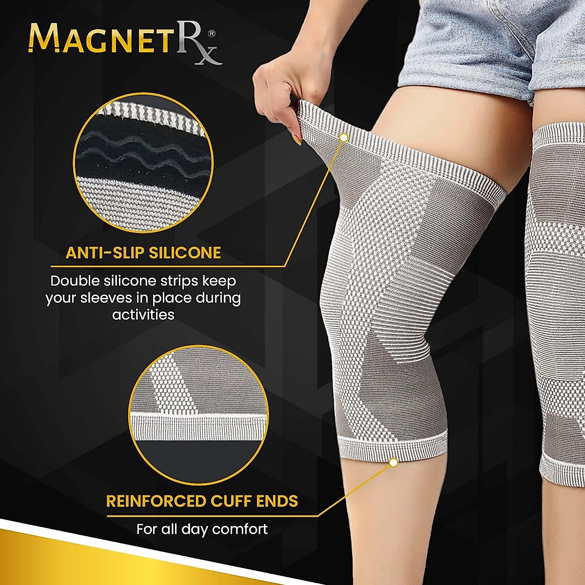 MagnetRX® Magnetic Knee Compression Sleeve - (2-Pack) Knee Support with Magnets for Knee Support & Recovery - Magnet Knee Brace Support (Medium)