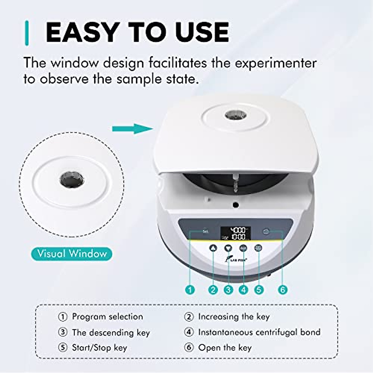 LAB FISH Lab Benchtop Centrifuge Machine 8 x 2ml/5ml/10ml/15ml Capacity Test Tubes,Low Speed 500-5000r/min,Max 3074xg RCF