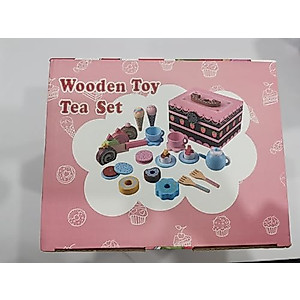 Lawcephun Wooden Tea Party Set for Little Girls, 30pcs Princess Tea Set Toy for Pretend Play, Montessori Toys for Toddlers Age 3-6, Birthday Gifts for Girls & Boys