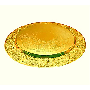 ROMENDIR Turkish Ottoman Coffee Tea Round Tray,Storage Tray,Cosmetic Ornament Organizer,Gold
