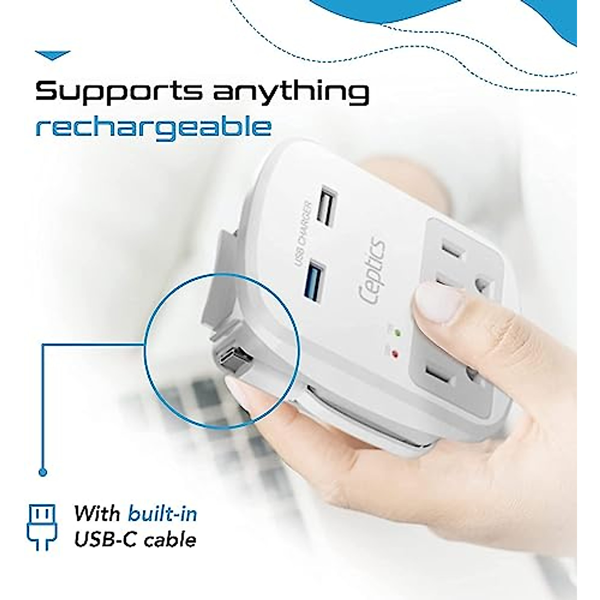 Ceptics Safest Travel Adapter Kit, Dual USB for iPhone, Chargers, Cell Phones, Laptop Perfect for Travelers - 3.6A with Qc. 3.0 Charge Faster