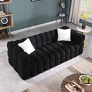 OUYESSIR 84" Modern Teddy Cloud Sofa for Living Room, Comfy Boucle Tufted 3-Seater Standard Sofa, Upholstery Decor Futon Couch with 2 Pillows for Apartment Bedroom, Black