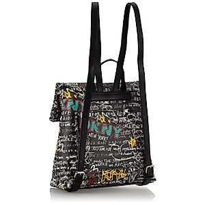 DKNY Women's Multipurpose Fashion Backpack, Black Iconic Graffiti Tilly, One Size