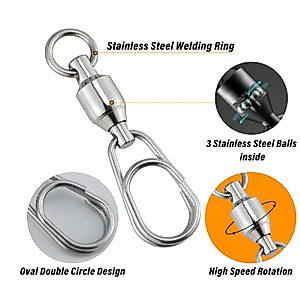 Dr.Fish 20 Pack Ball Bearing Snaps Swivels with Oval Split Rings, Fishing Swivels Saltwater Swivels Fishing Tackles Stainless Steel Solid Rings Heavy Duty Hyper Wire Lure Rings Connector #1