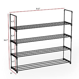 BIWHALE 4-Tier Stackable Shoe Rack, Expandable & Adjustable Fabric Shoe Shelf Storage Organizer, Black
