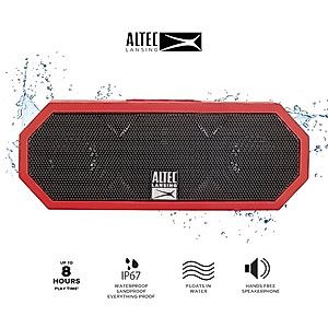 Altec Lansing Jacket H2O 2 - Waterproof Bluetooth Speaker with 3.5mm Aux Port, IP67 Certified & Floats in Water, Compact & Portable Speaker for Travel & Outdoor Use, 8 Hour Playtime,Deep Red