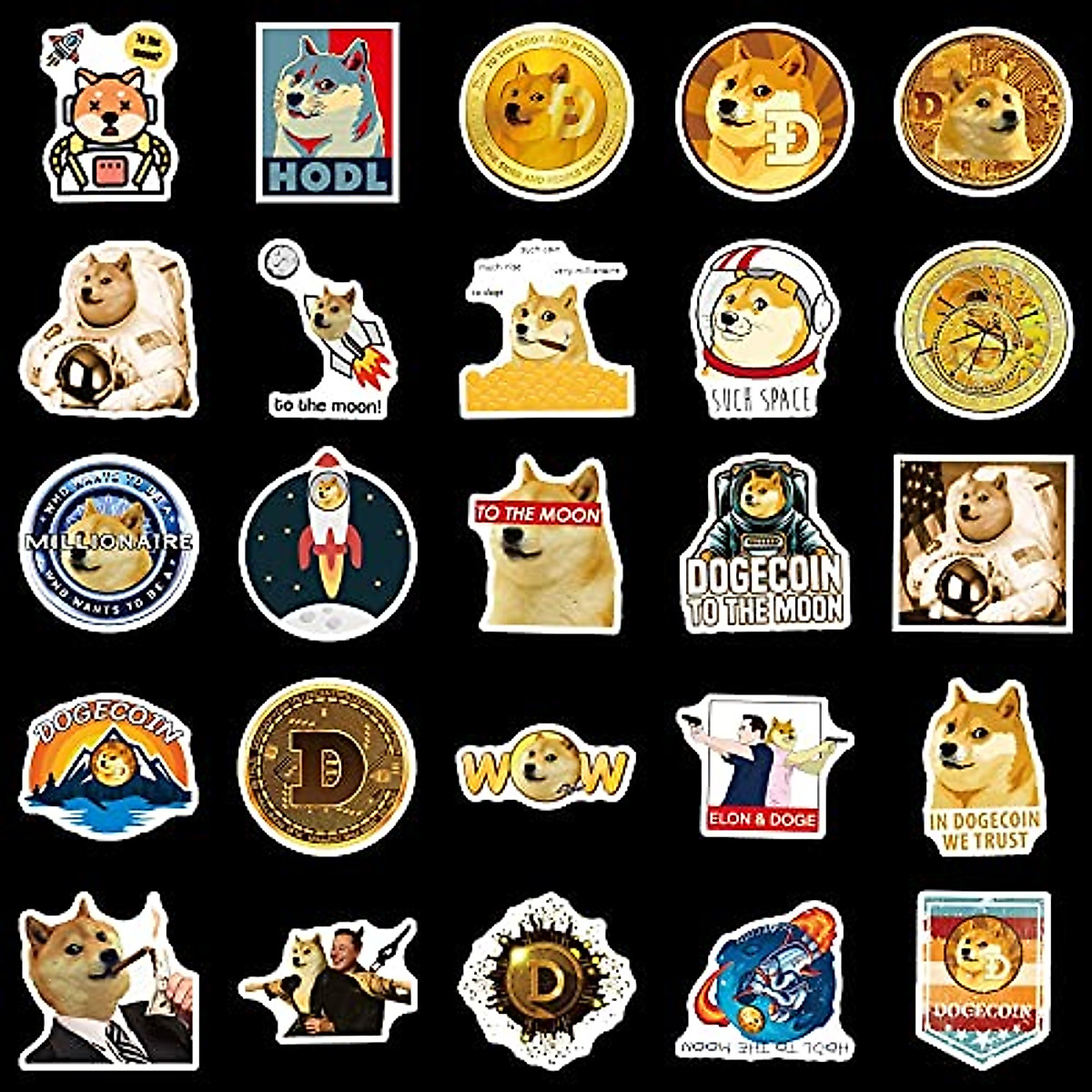 50Pcs Dogecoin Stickers for Water Bottles,Toys Teens Boys Girls Adults Gifts,Vinyl Waterproof Stickers for Laptop,Phone,Notebook,Skateboard Decal Sticker Pegatinas Juguete