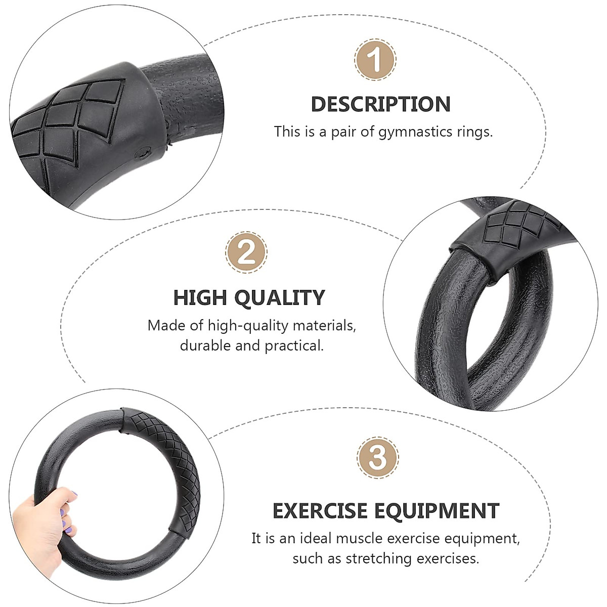 NOLITOY Gymnastic Rings Gymnastic Rings, Pull Up Exercise Rings Non- Slip Training Rings for Home Gym Full Body Workout Exercise Rings