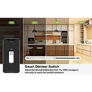 Beantech SW2 Smart Wall Single Pole Dimmer Switch, 1 Pack, White