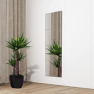 OBIOZZ Bedroom Floor Standing Mirror Full Length Mirror Tiles 11.5 Inch X 4Pcs Frameless Real Wall Mirror Set Make, Perfect for Your Bedroom, Cloakroom, Entry