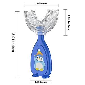 U Shaped Toothbrush for Kids, Whole Mouth Toothbrush 360 Clean Teeth,Food Grade Soft Silicone Brush Head, Teeth Whitening for Kids, Suitable for Age 2 6 Todlder(2 PcS Navy Blue + Orange with Box)