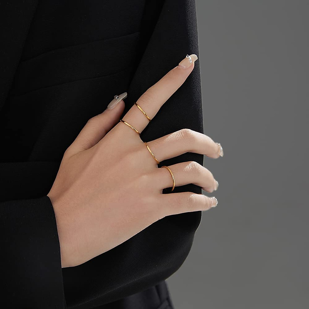 VQYSKO 2PCS 1mm/2mm/3mm14K Gold Filled Rings Stacking Rings for Women Stackable Thin Silver/Gold/Black Ring Plain Statement Band Comfort Fit, Size 3-10 (Gold-1MM-2PCS, 4)